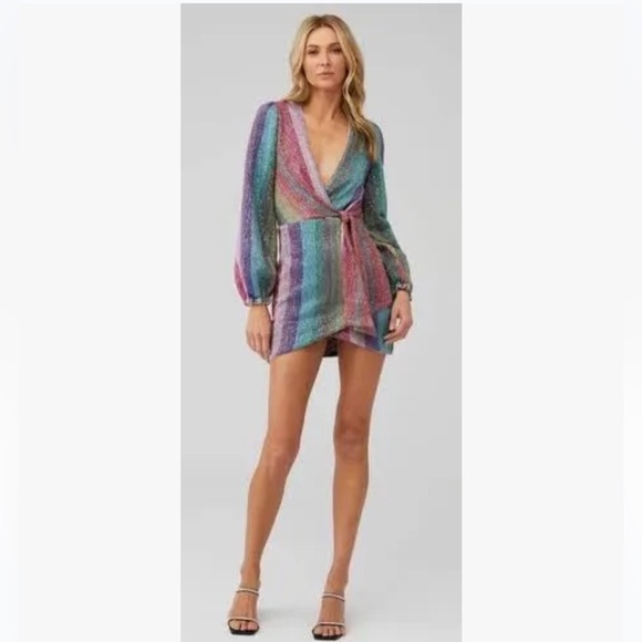 SAYLOR | Dresses | Saylor Debbie Shimmer Rainbow Stripe Mini Dress Xl ...